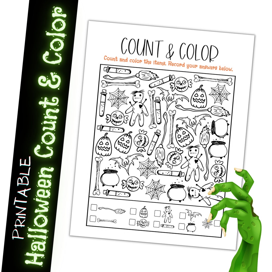 Printable Halloween Count and Color Activity for Kids, Search and Find ...