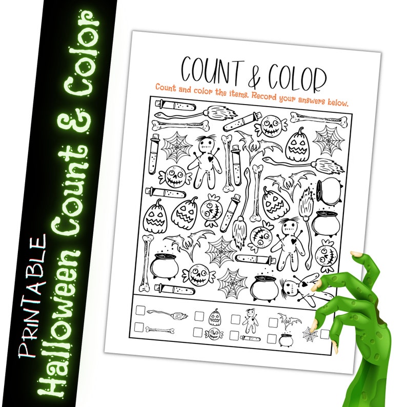 Printable Halloween Count and Color Activity for Kids, Search and Find ...
