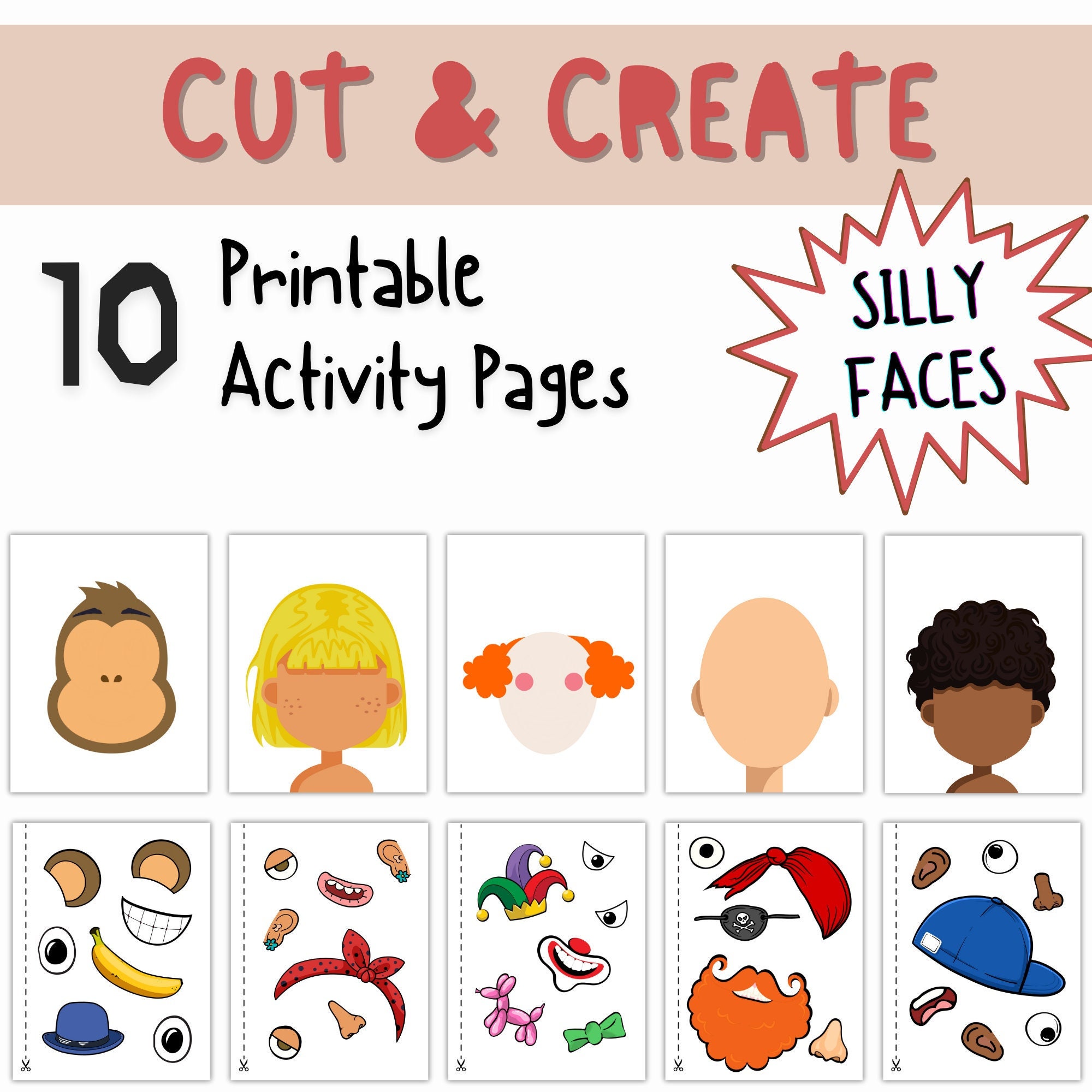 Cut and Craft Silly Faces, Fun Printables for Kids, Cut and Paste ...