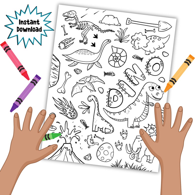 5 Printable Doodle Coloring Pages, Fun Themes Dinosaurs, Sports, Cars ...