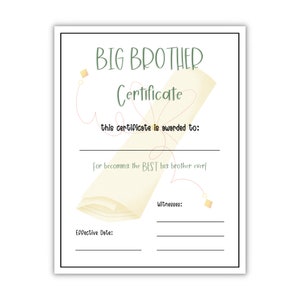 New Big Brother, Printable Certificate, Gift for Big Brother, Baby ...