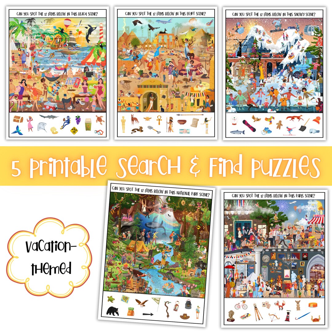 Printable Search & Find, Vacation-themed Puzzles, Hidden Picture Games ...