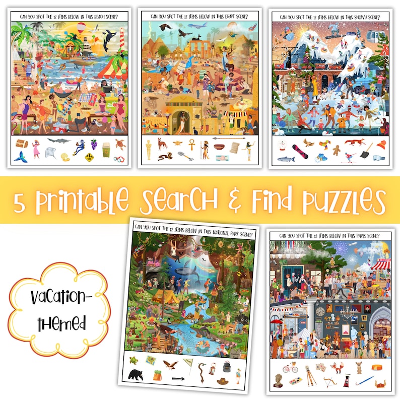 Printable Search & Find, Vacation-themed Puzzles, Hidden Picture Games ...