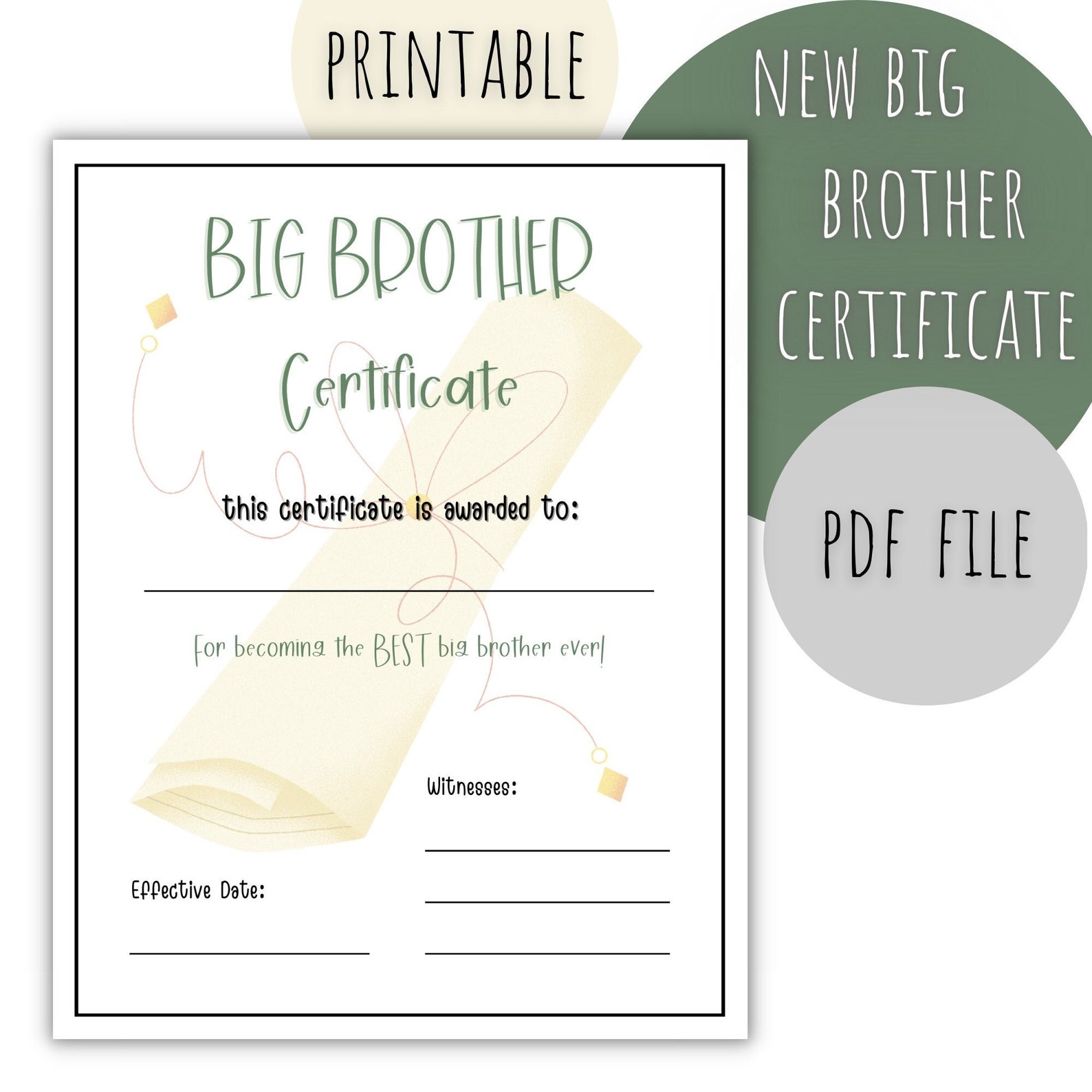 New Big Brother, Printable Certificate, Gift for Big Brother, Baby ...