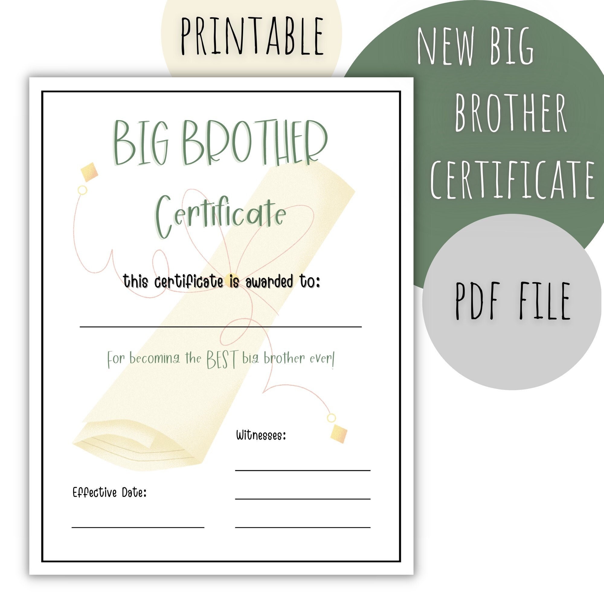 New Big Brother, Printable Certificate, Gift for Big Brother, Baby ...