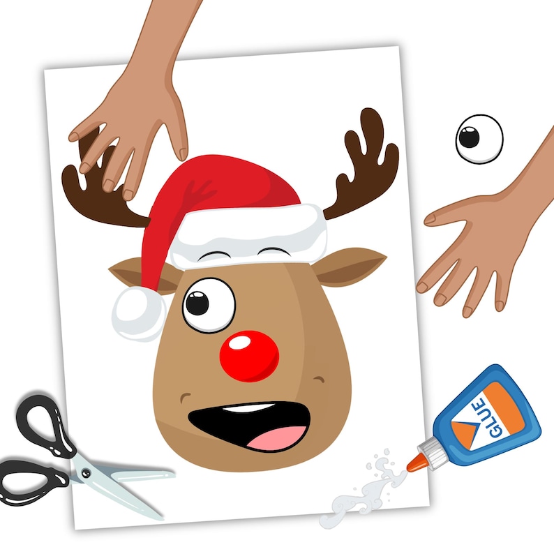 Printable Reindeer Cut and Create Activity for Kids, Fun Holiday DIY ...