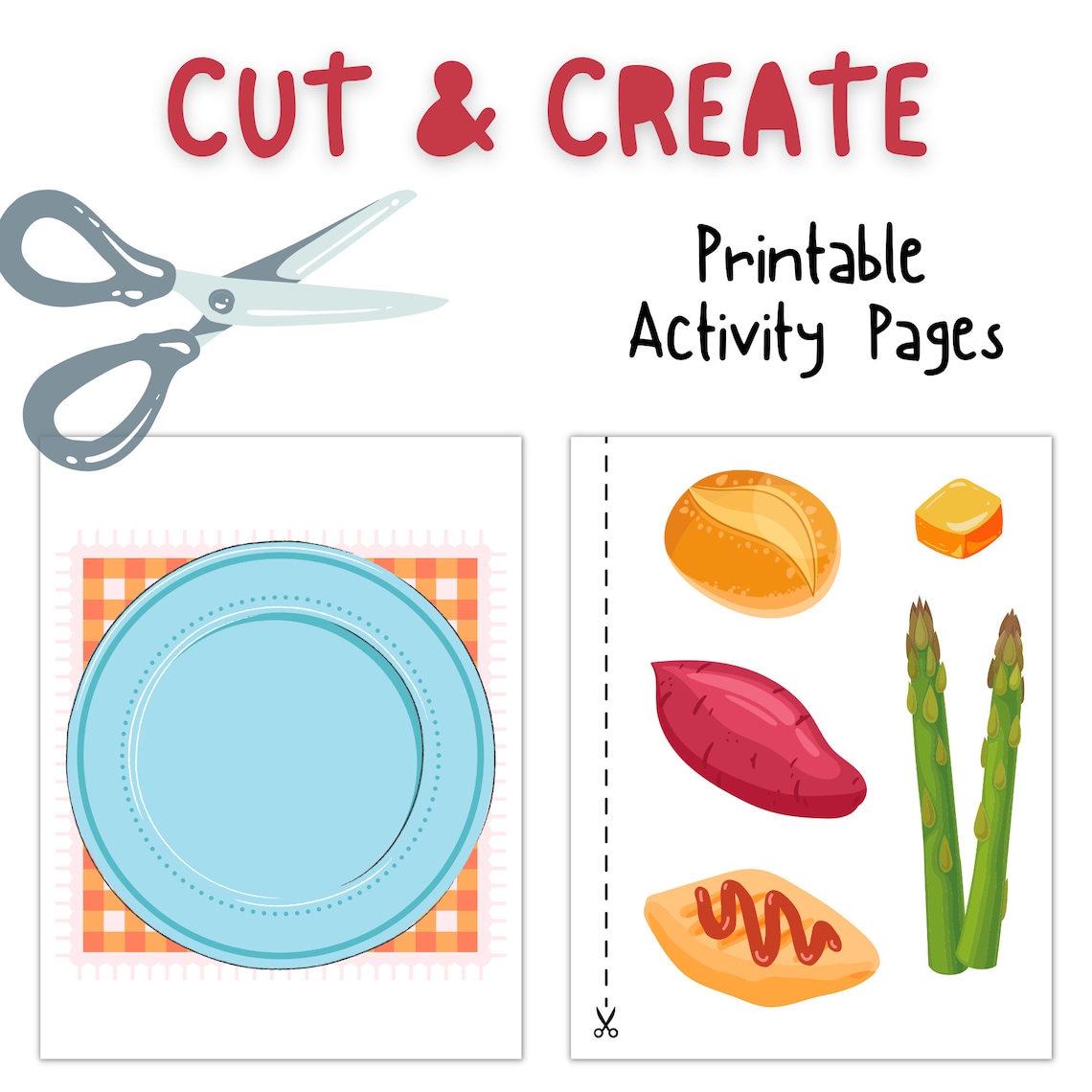 Printable Food Assembly Kit, Dinner Plate Cut and Create, Printable ...