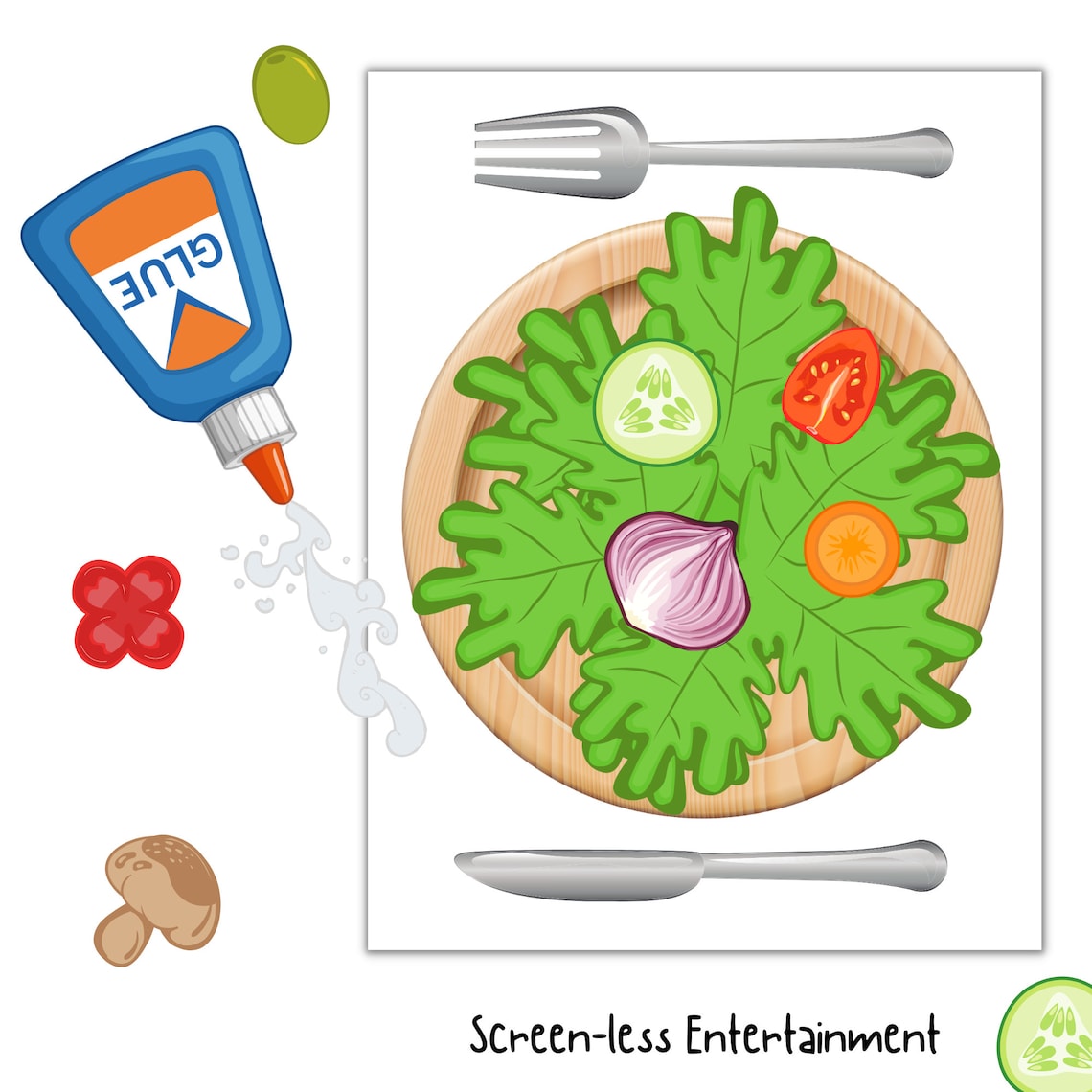 Printable Veggies, Cut and Paste Salad Assembly Kit, Printable Crafts ...