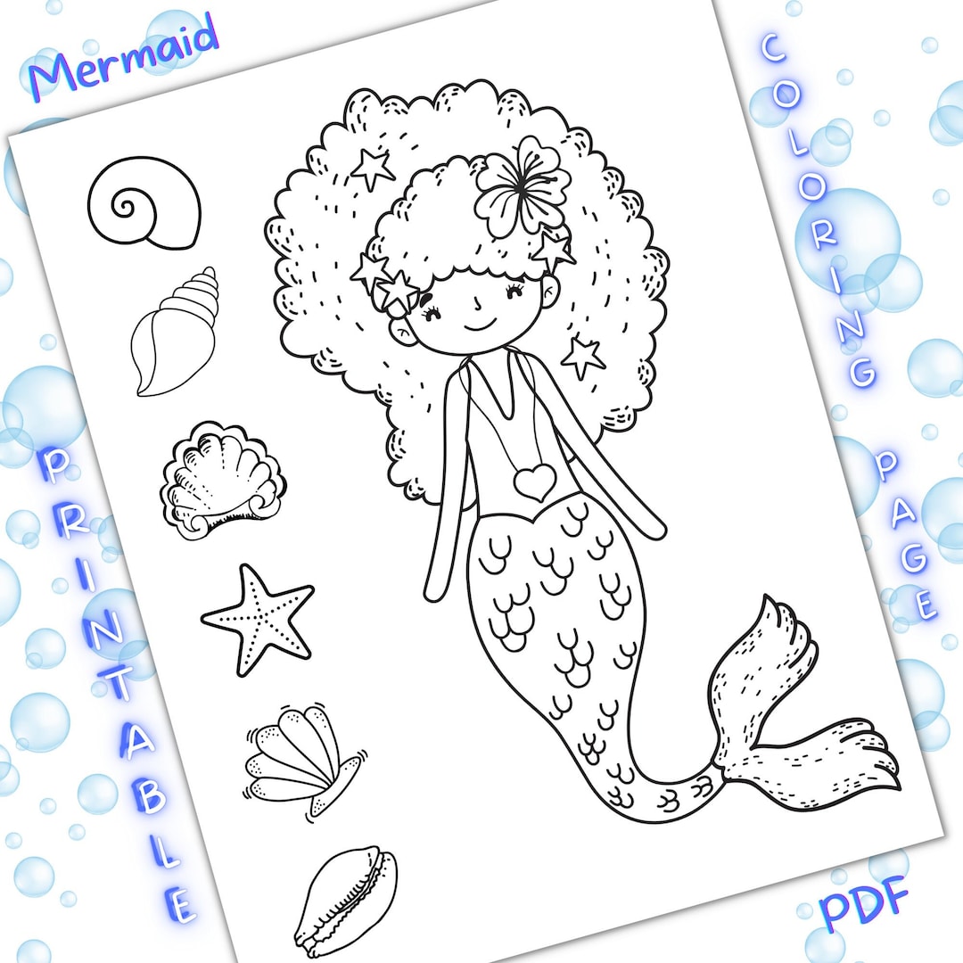 Mermaid Coloring Page, Printable Mermaid Coloring Sheet for Kids - Etsy
