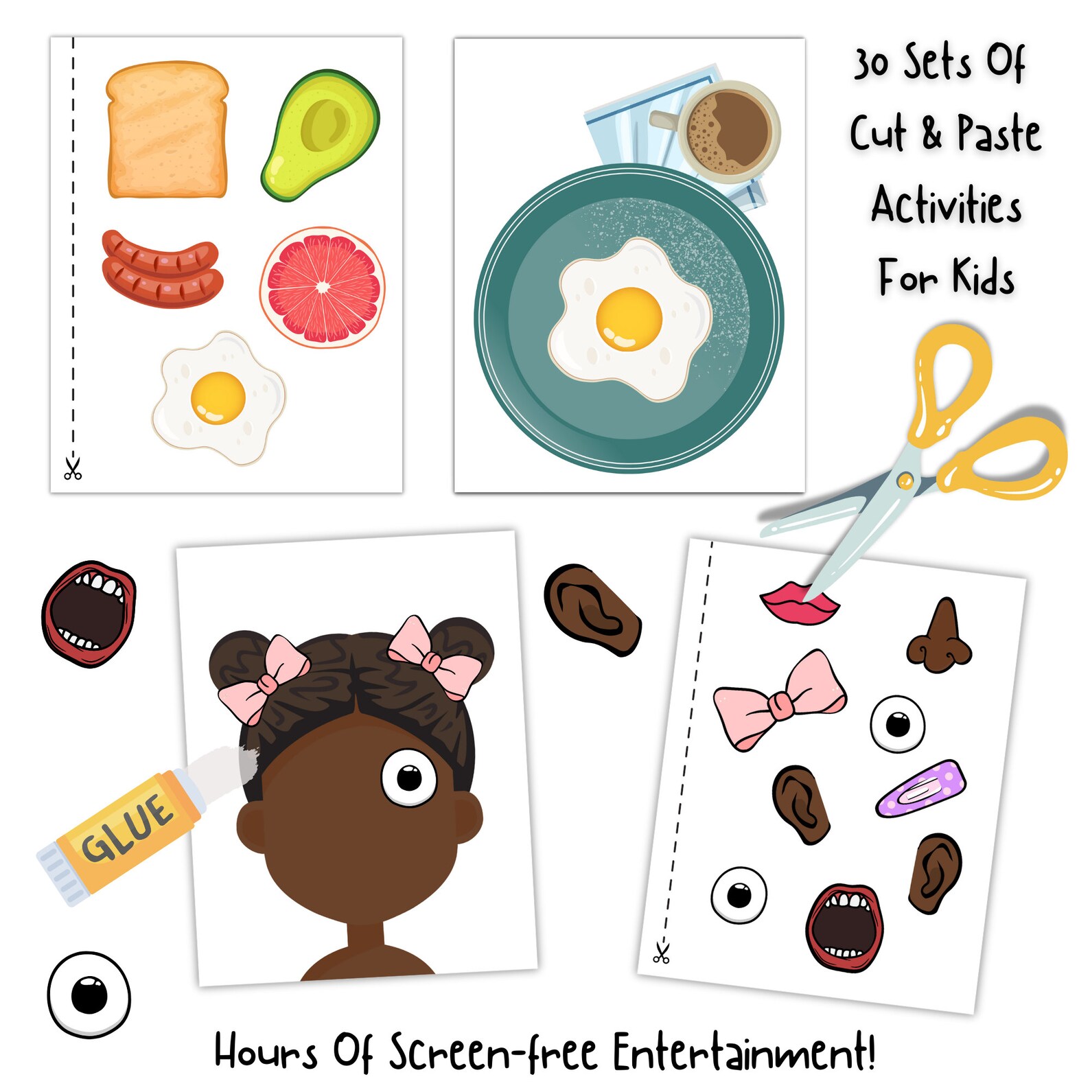 Food and Silly Faces Cut and Create Mega Bundle, Creative Cut and Paste ...