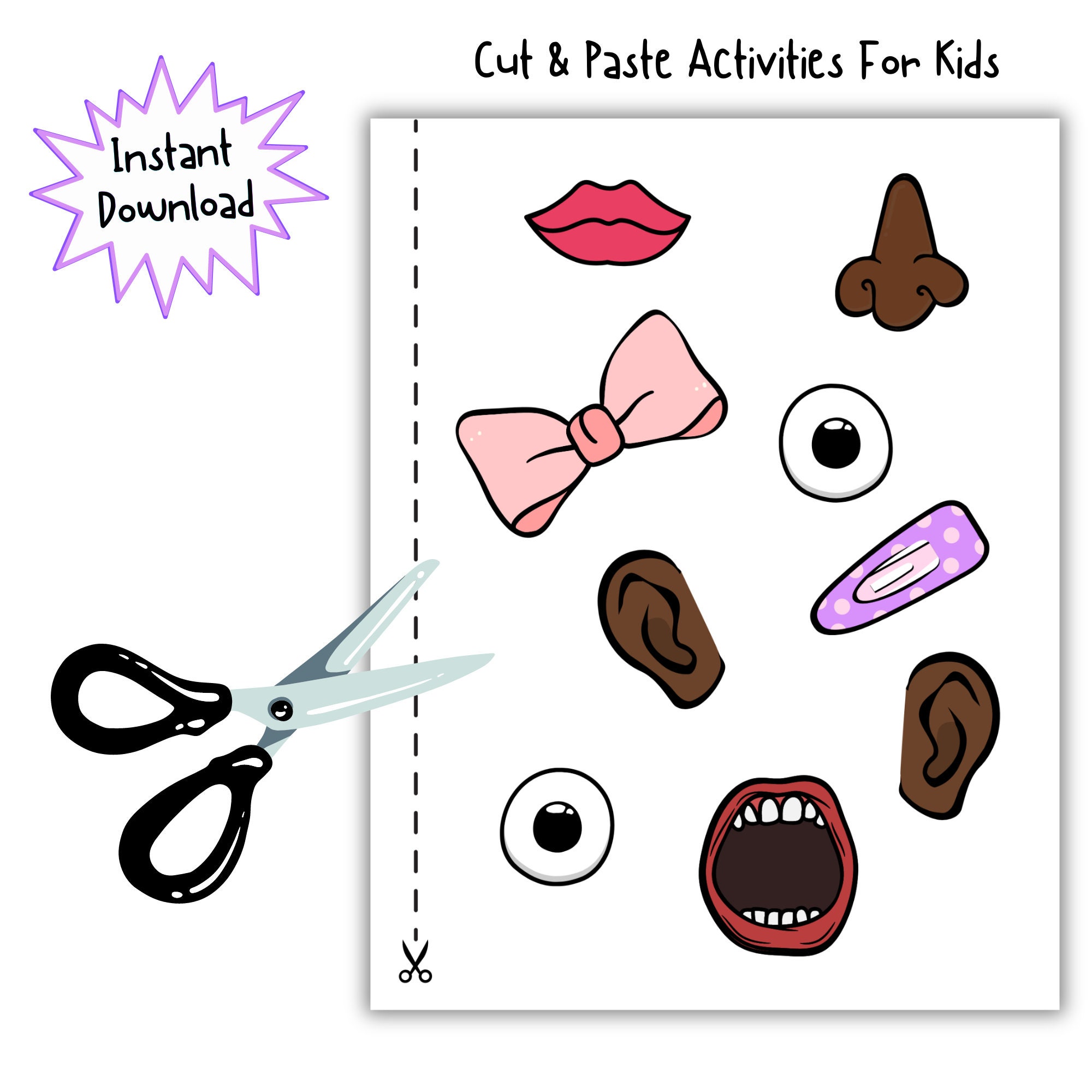 Printable Cut and Paste Activity, Girl Face Assembly Kit, Crafts for ...