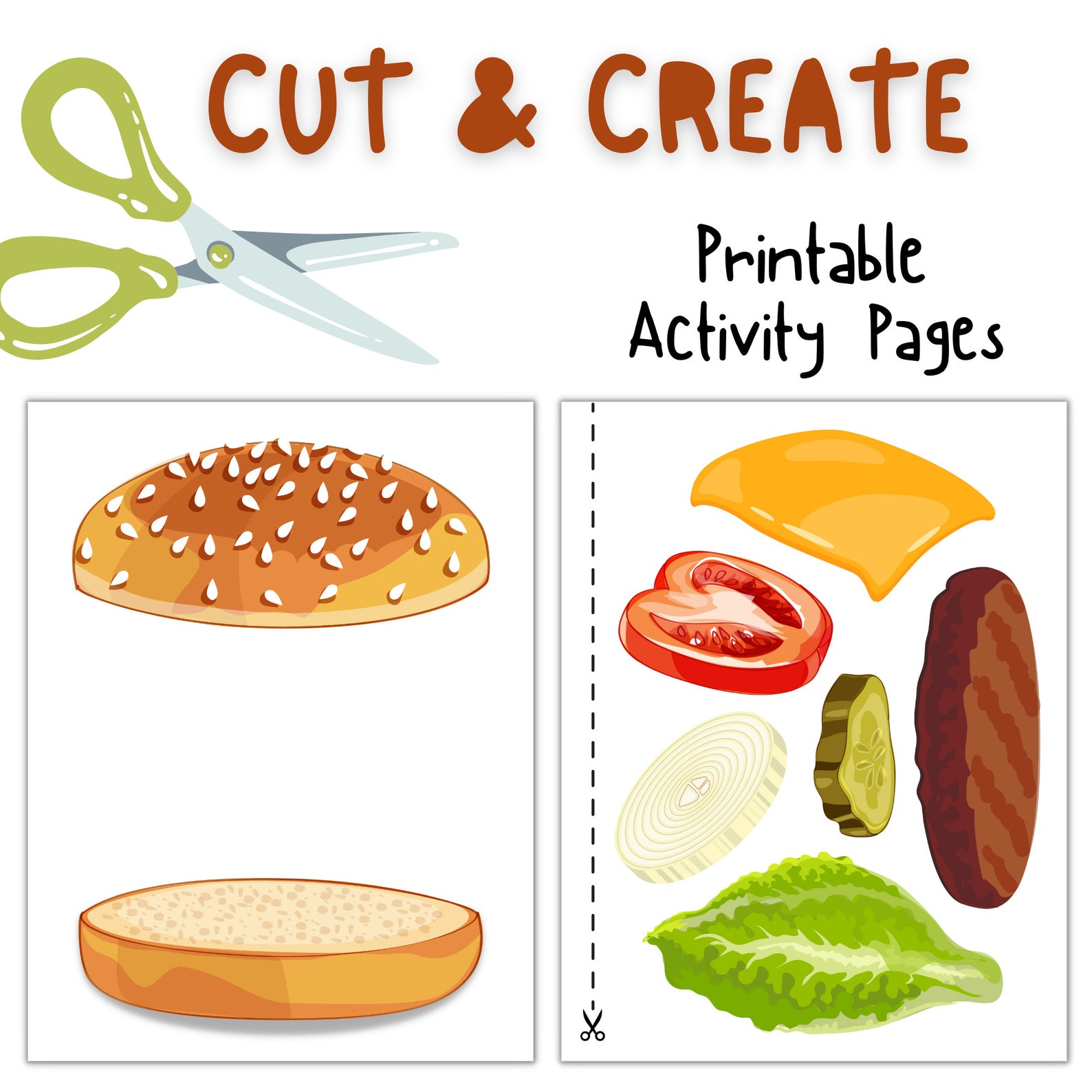 Printable Hamburger Craft, Cut and Paste Build A Burger Assembly Kit ...