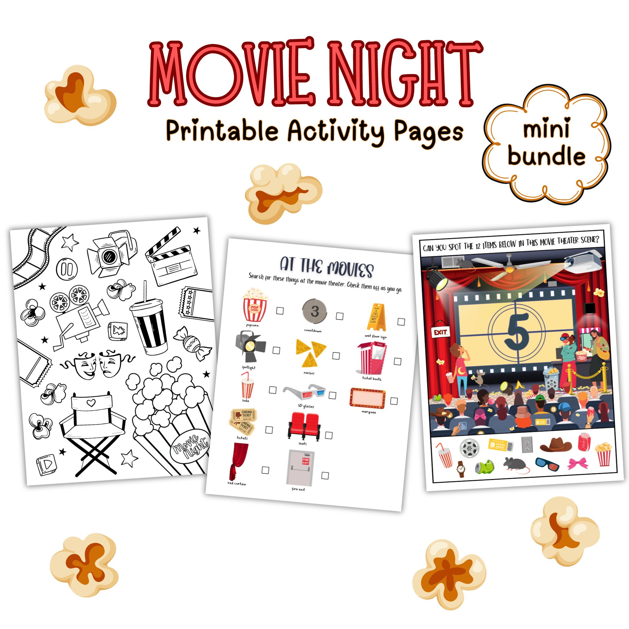 Movie Night Themed Activity Pages, Fun & Engaging Activities for Family ...