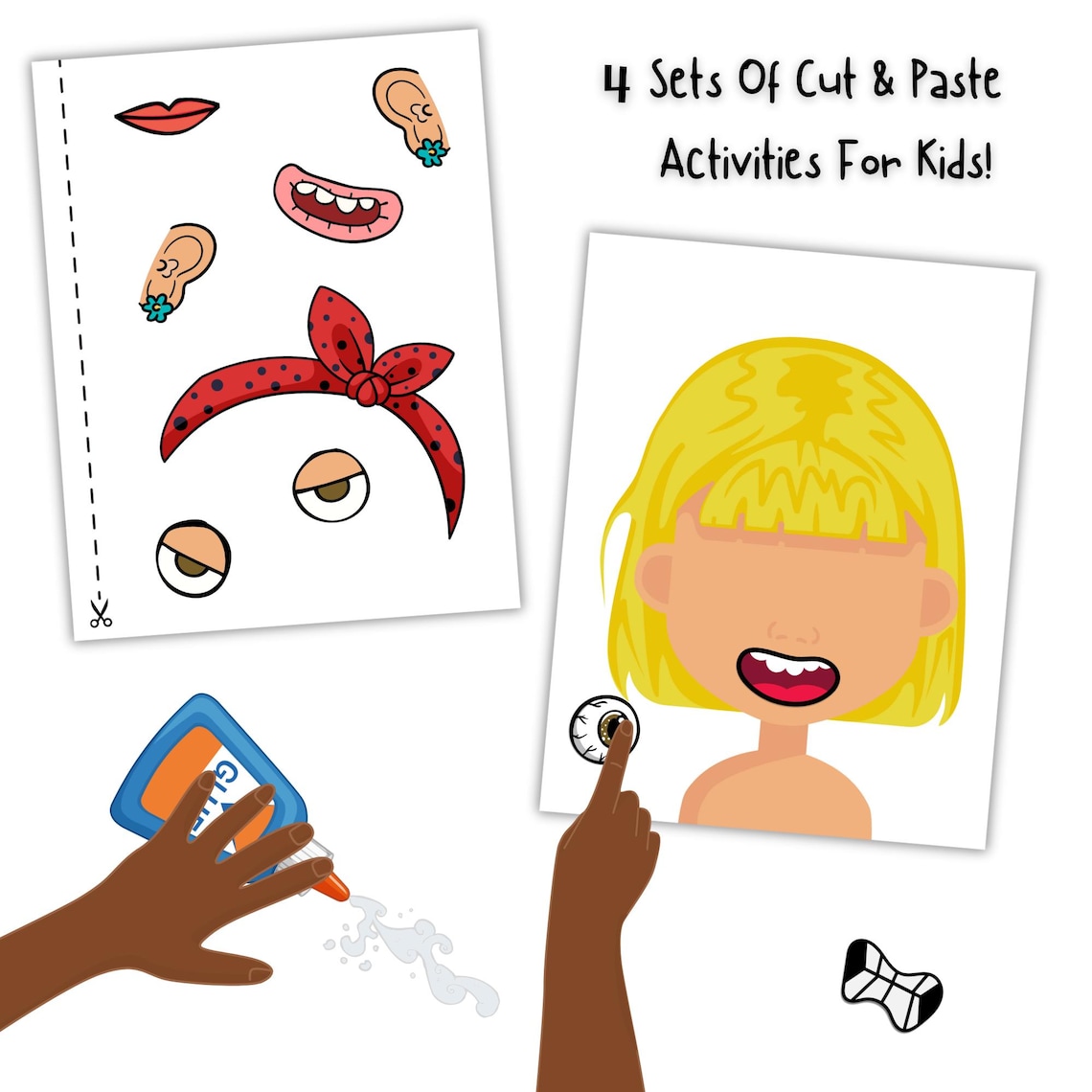 Printable Girl Faces Craft, Cut and Paste DIY Activity With Face Parts ...