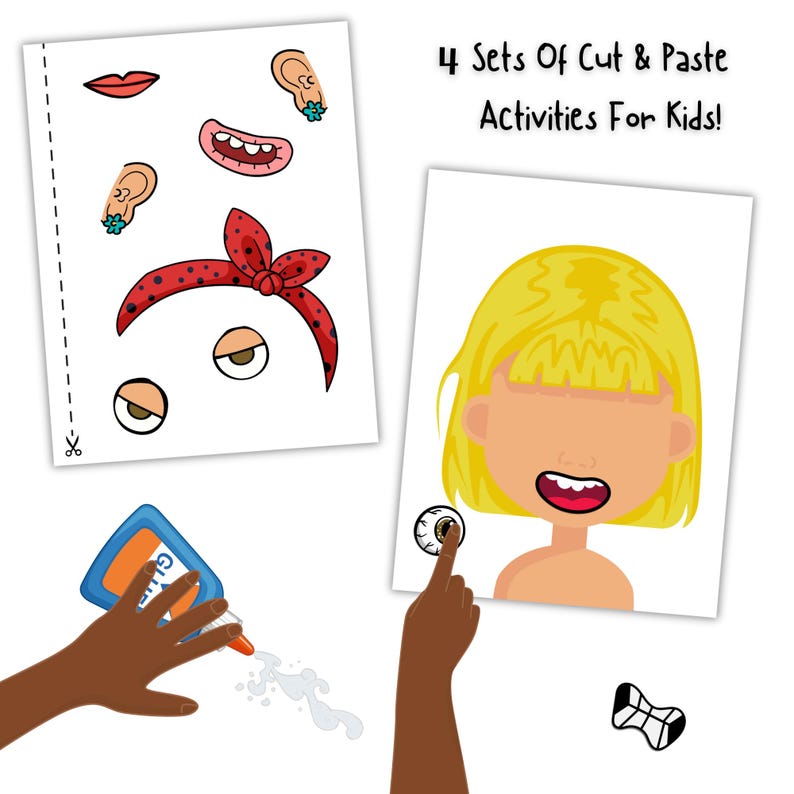 Printable Girl Faces Craft, Cut and Paste DIY Activity With Face Parts ...