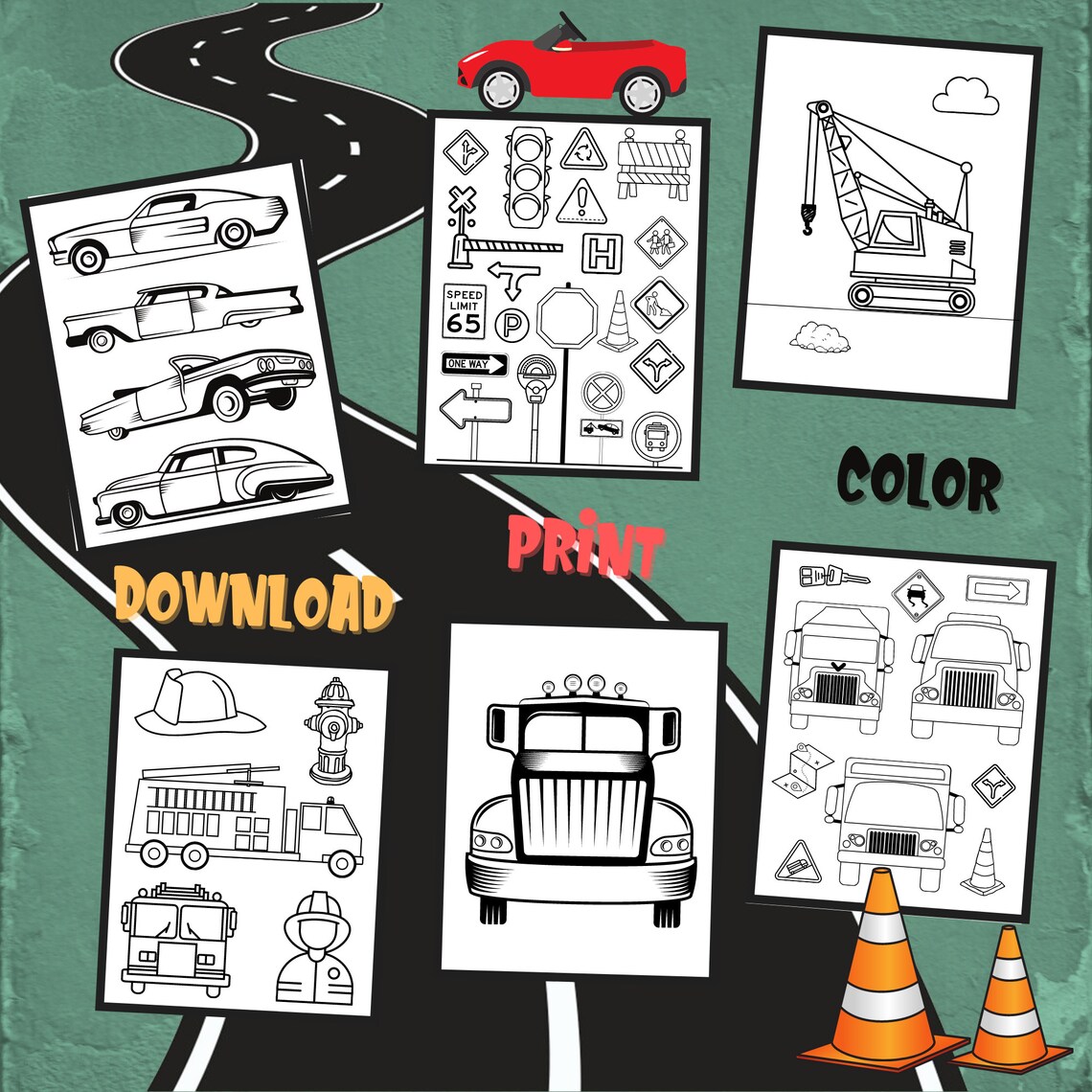 Cars and Trucks Coloring Pages, 30 Vehicle Coloring Pages for Kids - Etsy