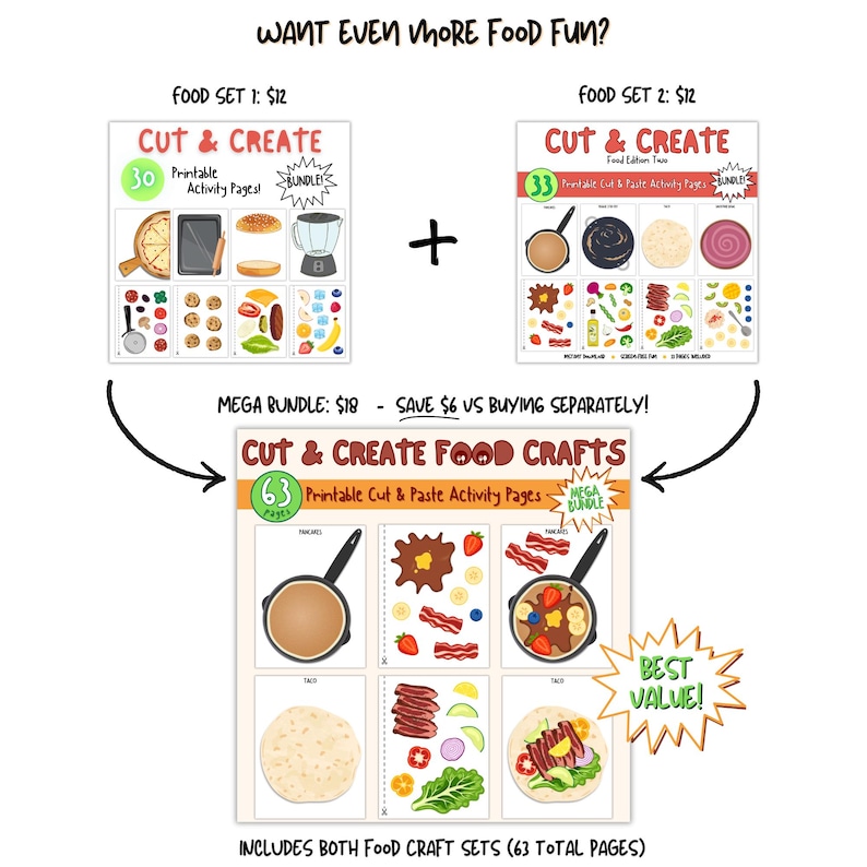 Printable Cut and Create Bundle, Food Play, Printable Crafts for Kids ...