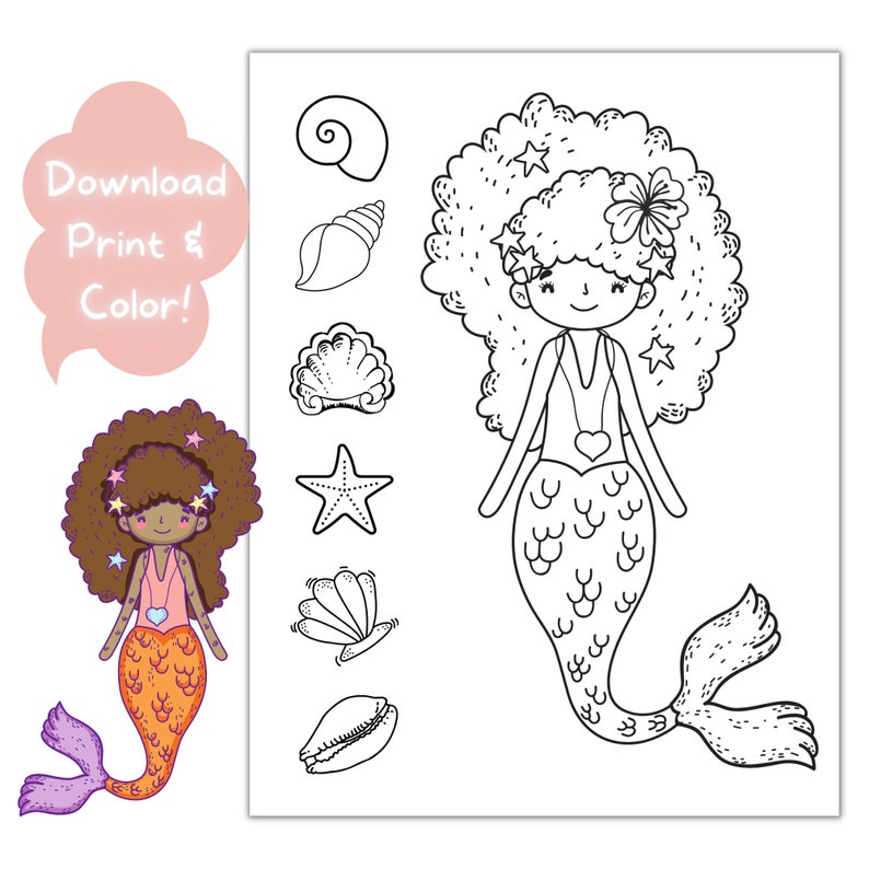 Mermaid Coloring Page, Printable Mermaid Coloring Sheet for Kids - Etsy