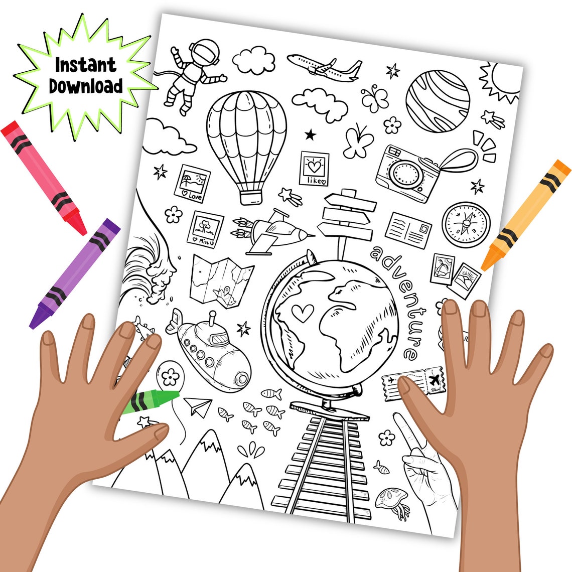 Set of 5 Printable Doodle Coloring Pages, Instant Download, Fun and ...