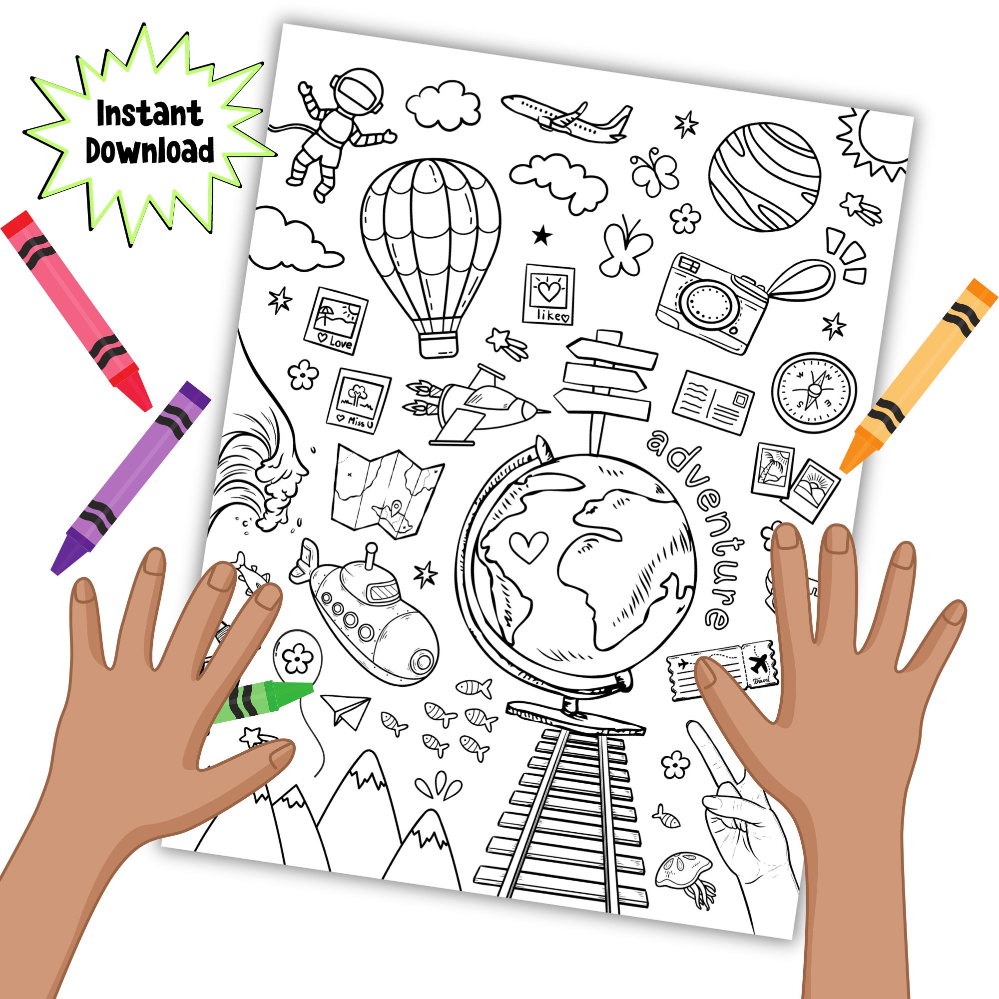 Set of 5 Printable Doodle Coloring Pages, Instant Download, Fun and ...