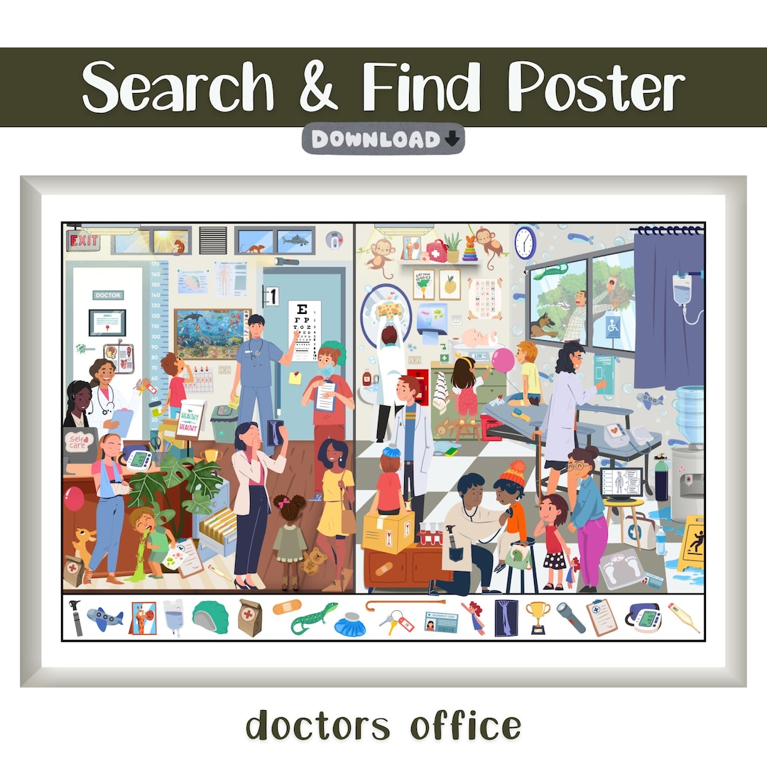 Doctors Office Themed Search and Find Poster, Fun Pediatrician Waiting ...