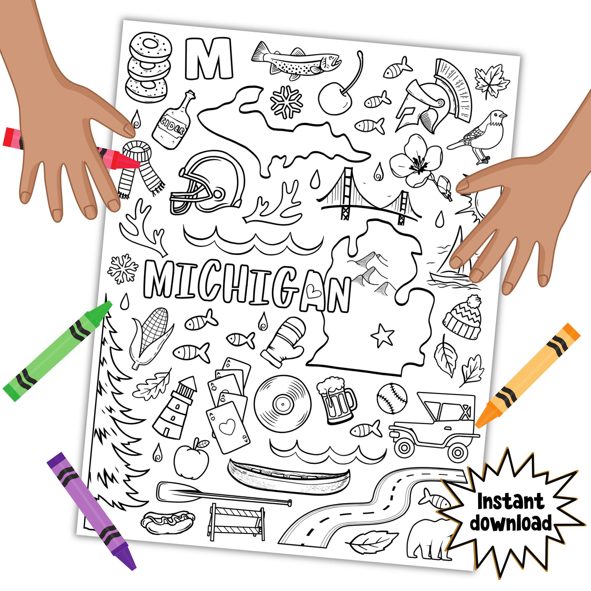 Michigan Doodle Coloring Page, Printable Art for All Ages - Etsy