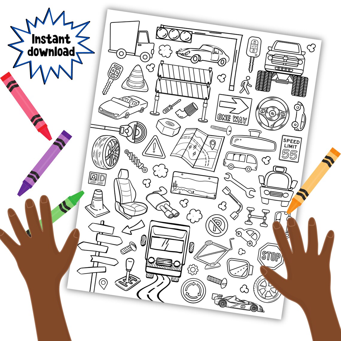 Cars & Trucks Coloring Page, Printable Vehicle Themed Activities for ...