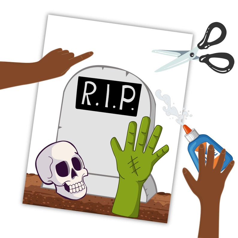 Printable Tombstone Halloween Craft, DIY Cut and Paste Activity for ...