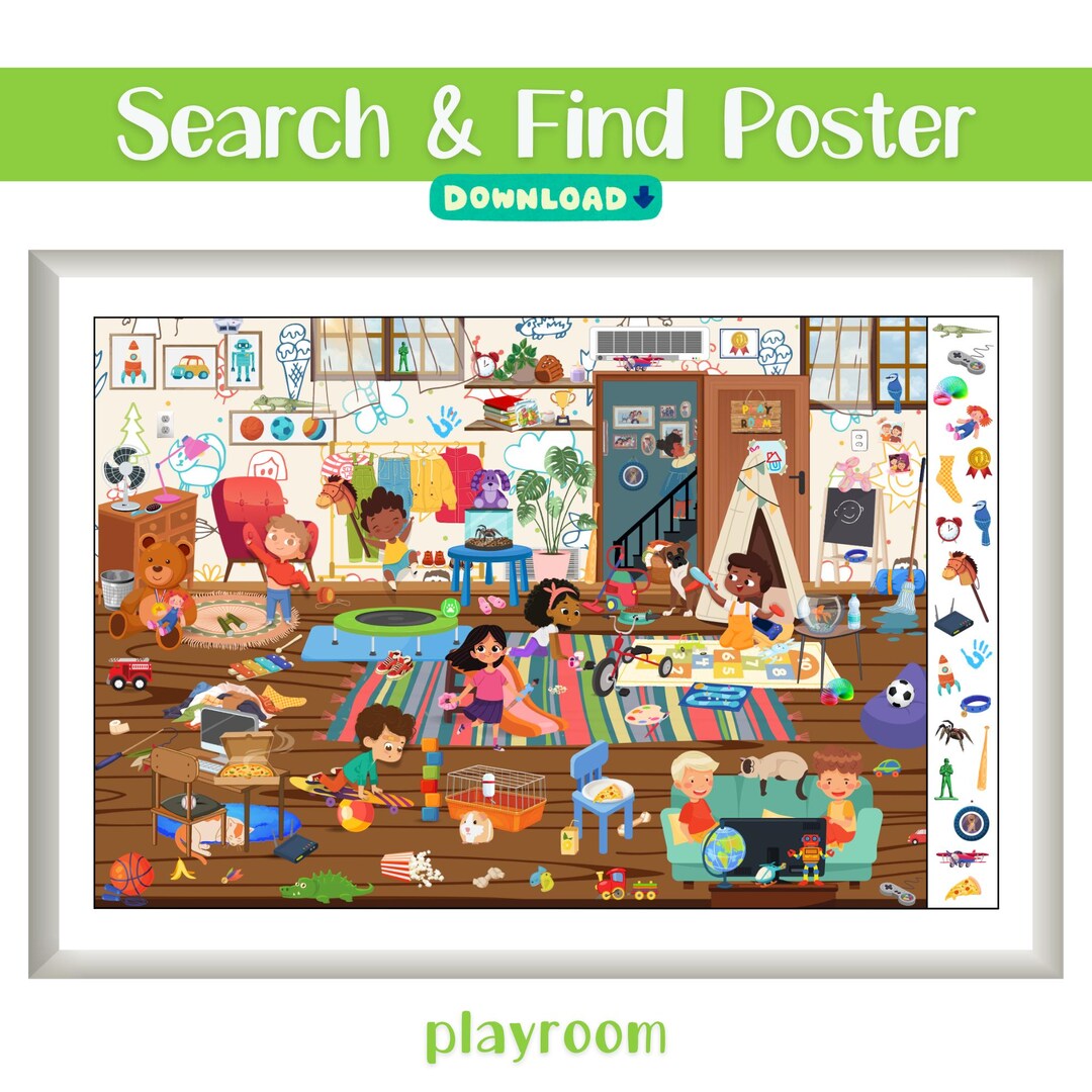 Printable Playroom Poster for Kids, Classroom Decor, Search and Find ...