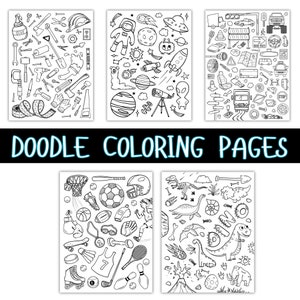 5 Printable Doodle Coloring Pages, Fun Themes Dinosaurs, Sports, Cars ...