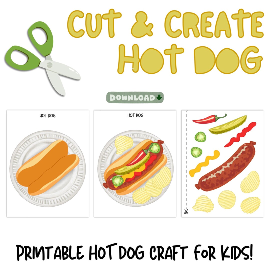 Hot Dog Cut & Create Craft, Printable Food Activity for Kids, Pretend ...