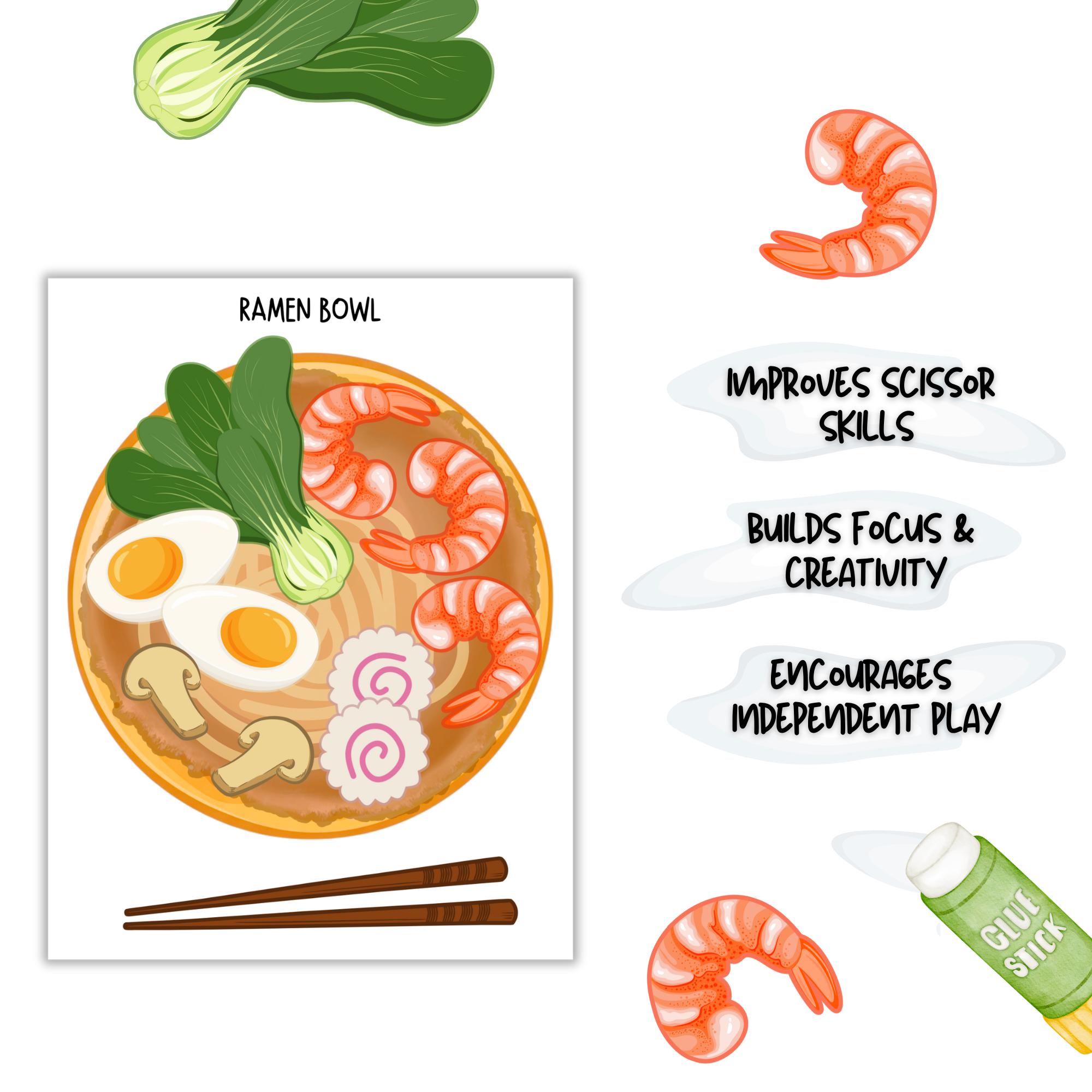 Ramen Bowl Cut & Create, Printable Food Activity for Kids, Pretend Play ...