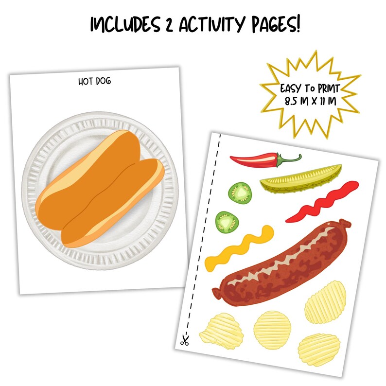Hot Dog Cut & Create Craft, Printable Food Activity for Kids, Pretend ...