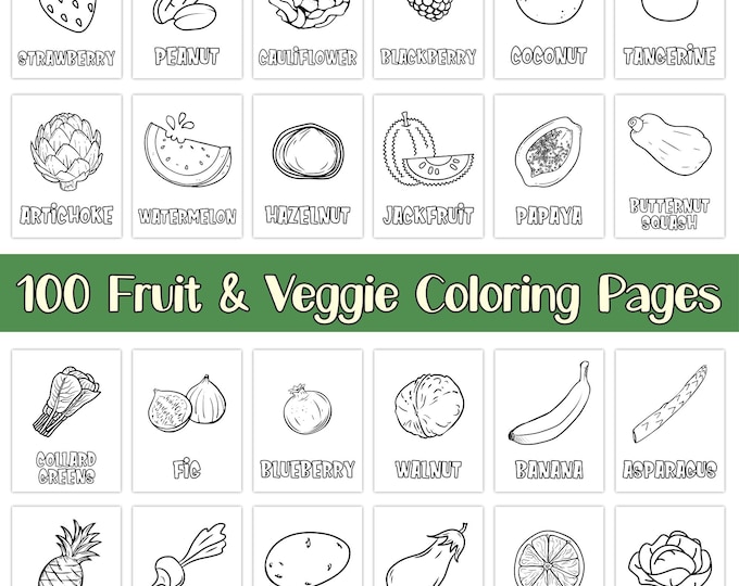 100 Printable Fruit and Veggie Coloring Pages for Kids, Labeled ...