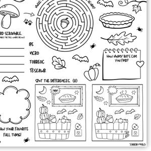 Printable Fall Placemat for Kids, Fun Activity Mat With Maze, Word ...