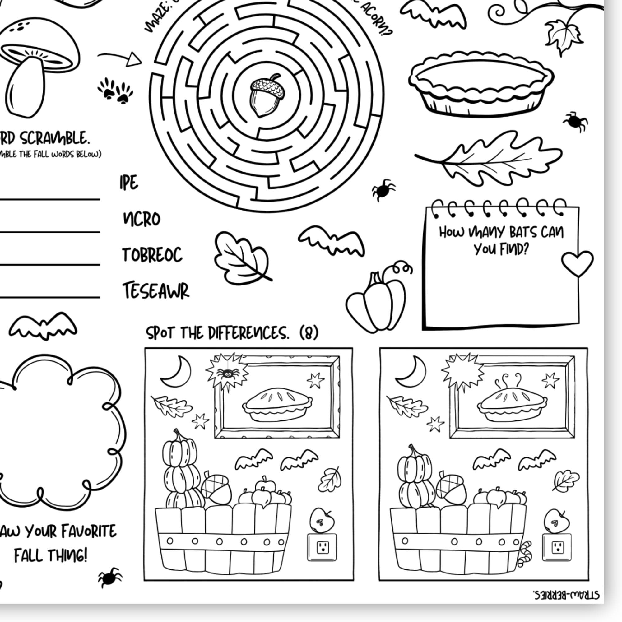 Printable Fall Placemat for Kids, Fun Activity Mat With Maze, Word ...