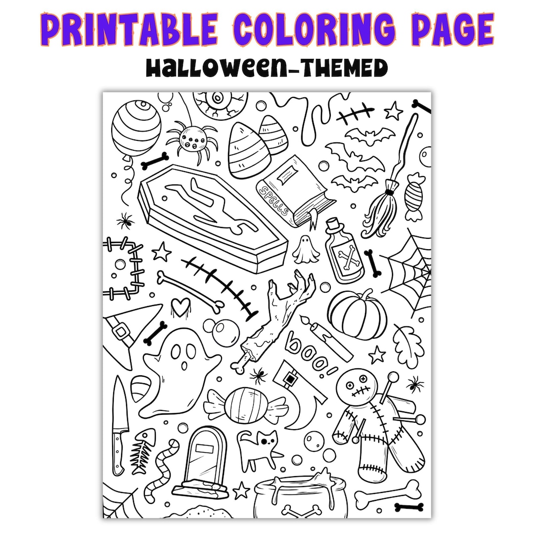 Halloween Coloring Page Printable, Spooky Doodle Art, Fun Kids & Adult ...