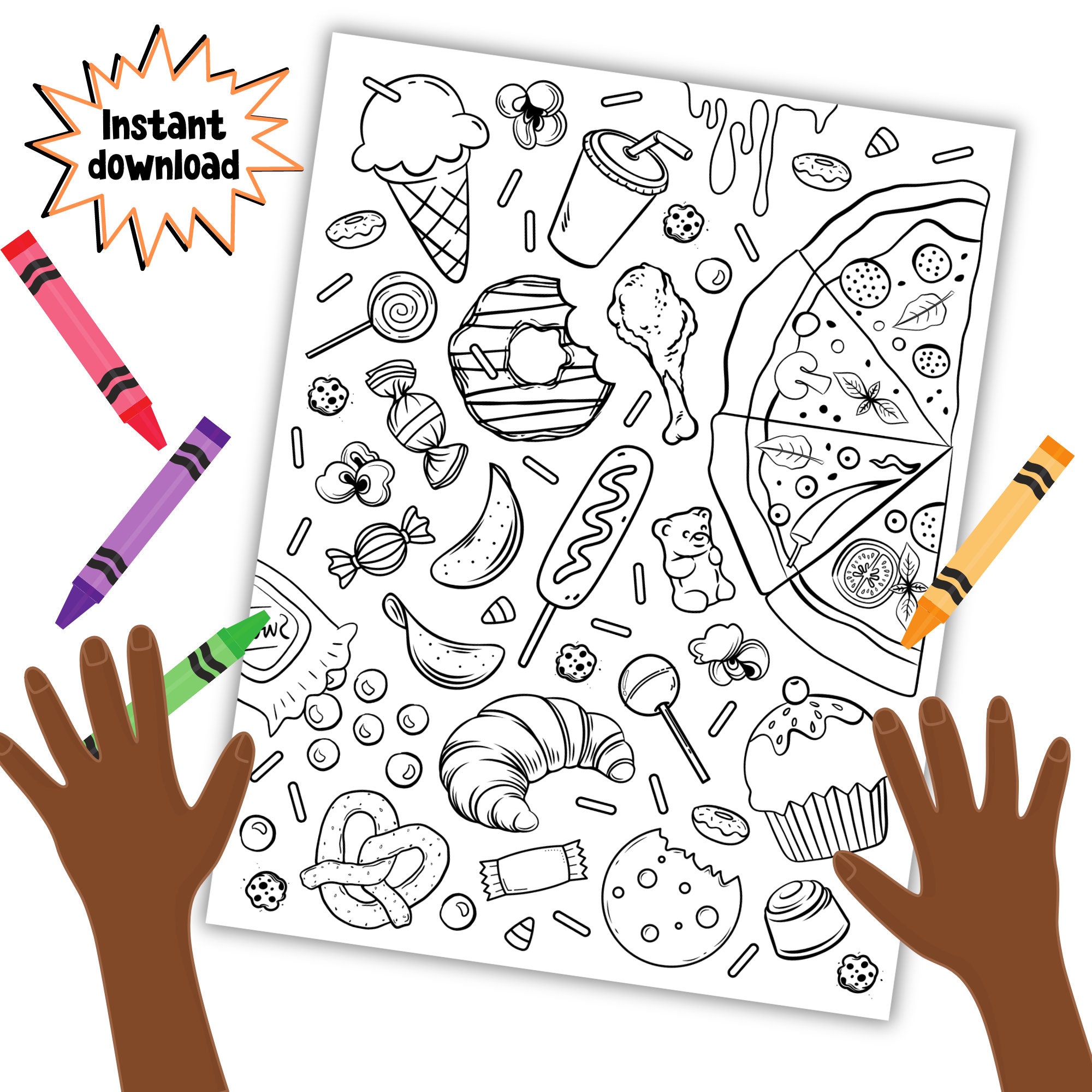 Junk Food Coloring Page, Printable Kids Activities - Etsy Australia