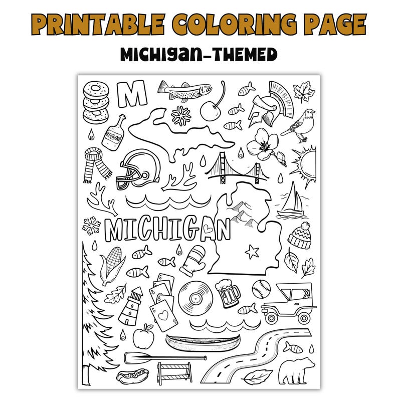 Michigan Doodle Coloring Page, Printable Art for All Ages - Etsy