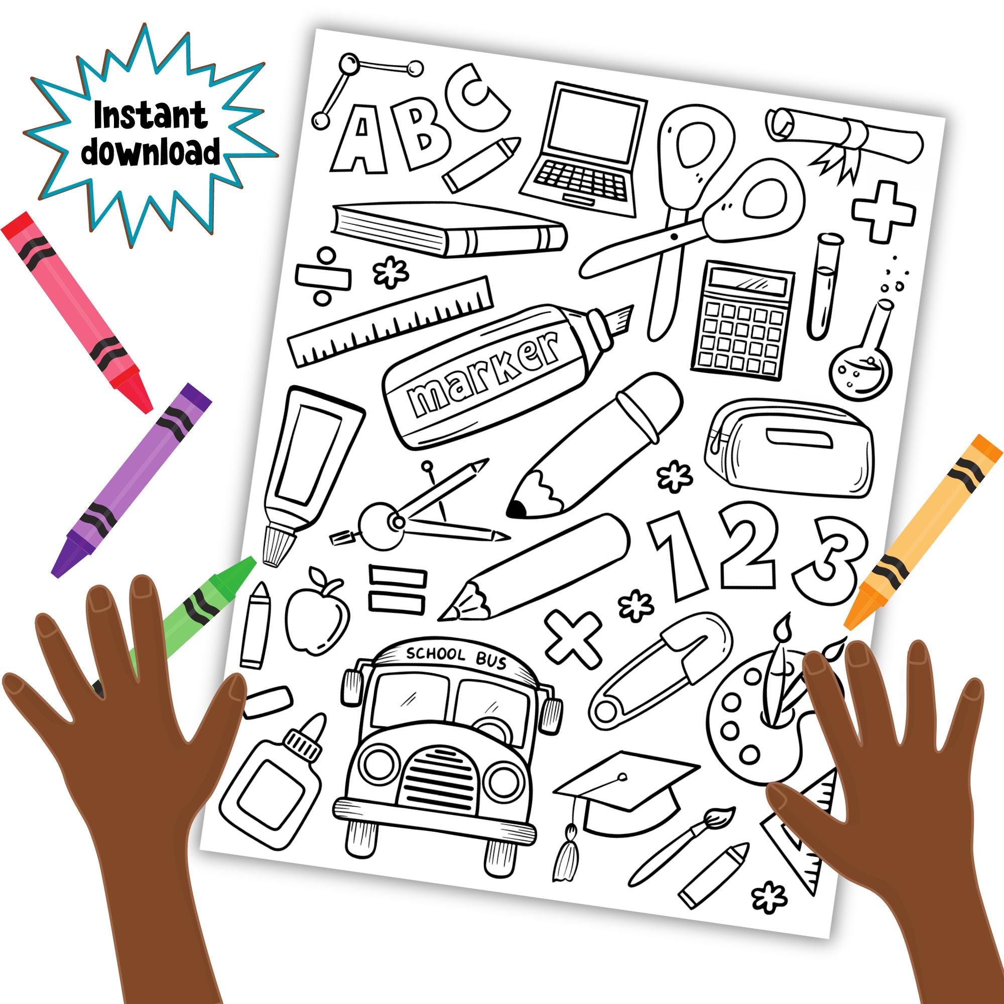 Back to School Fun, Printable Coloring Page for Kids, Educational and ...