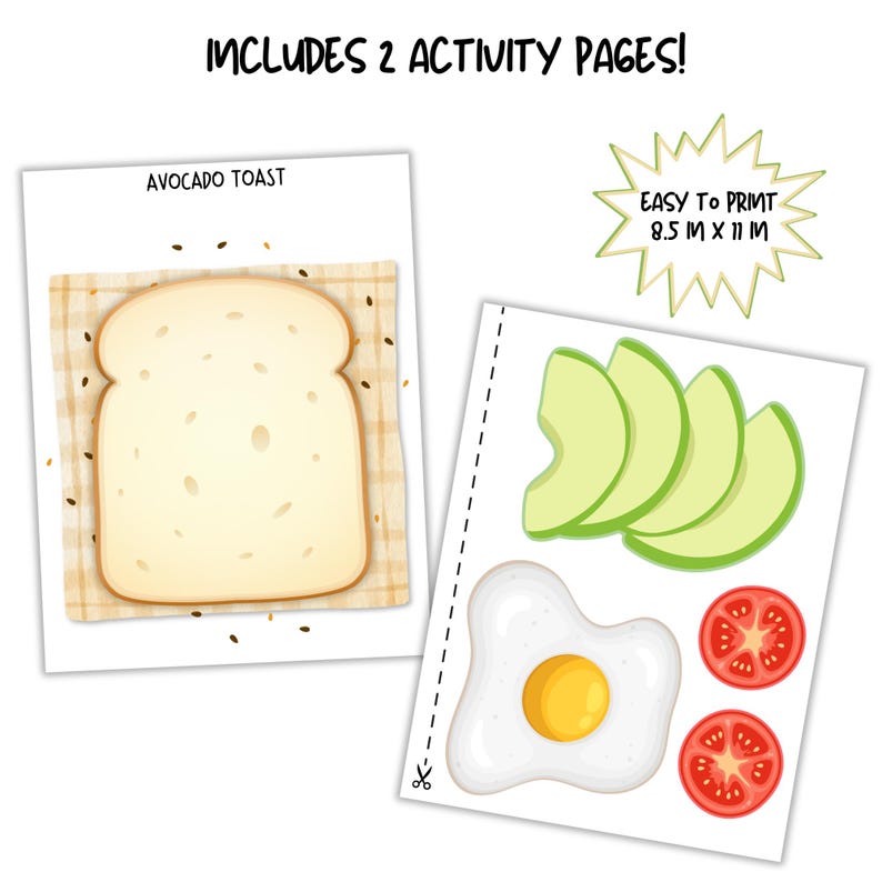 Avocado Toast Cut & Create Printable, Kids Food Craft, Pretend Play ...