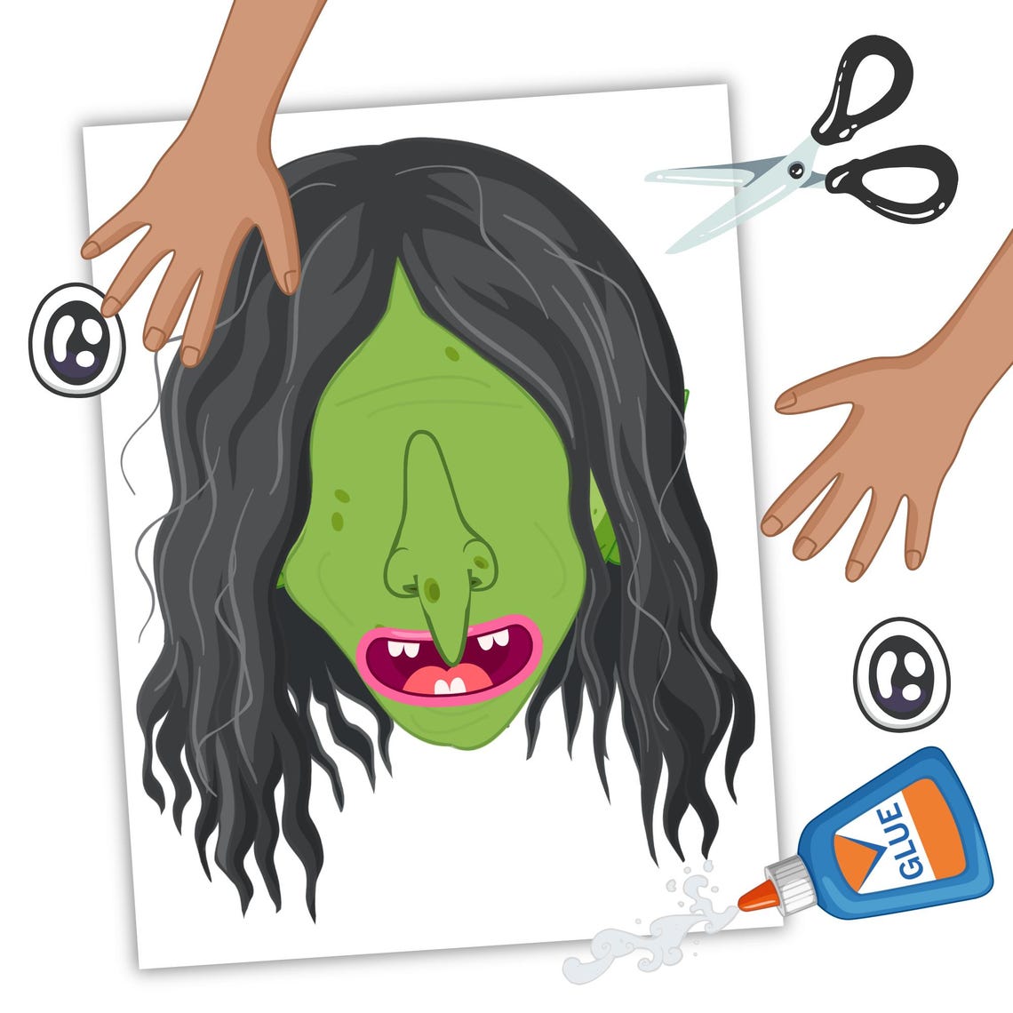 Printable Witch Halloween Cut and Glue Activity for Kids, Fun and ...