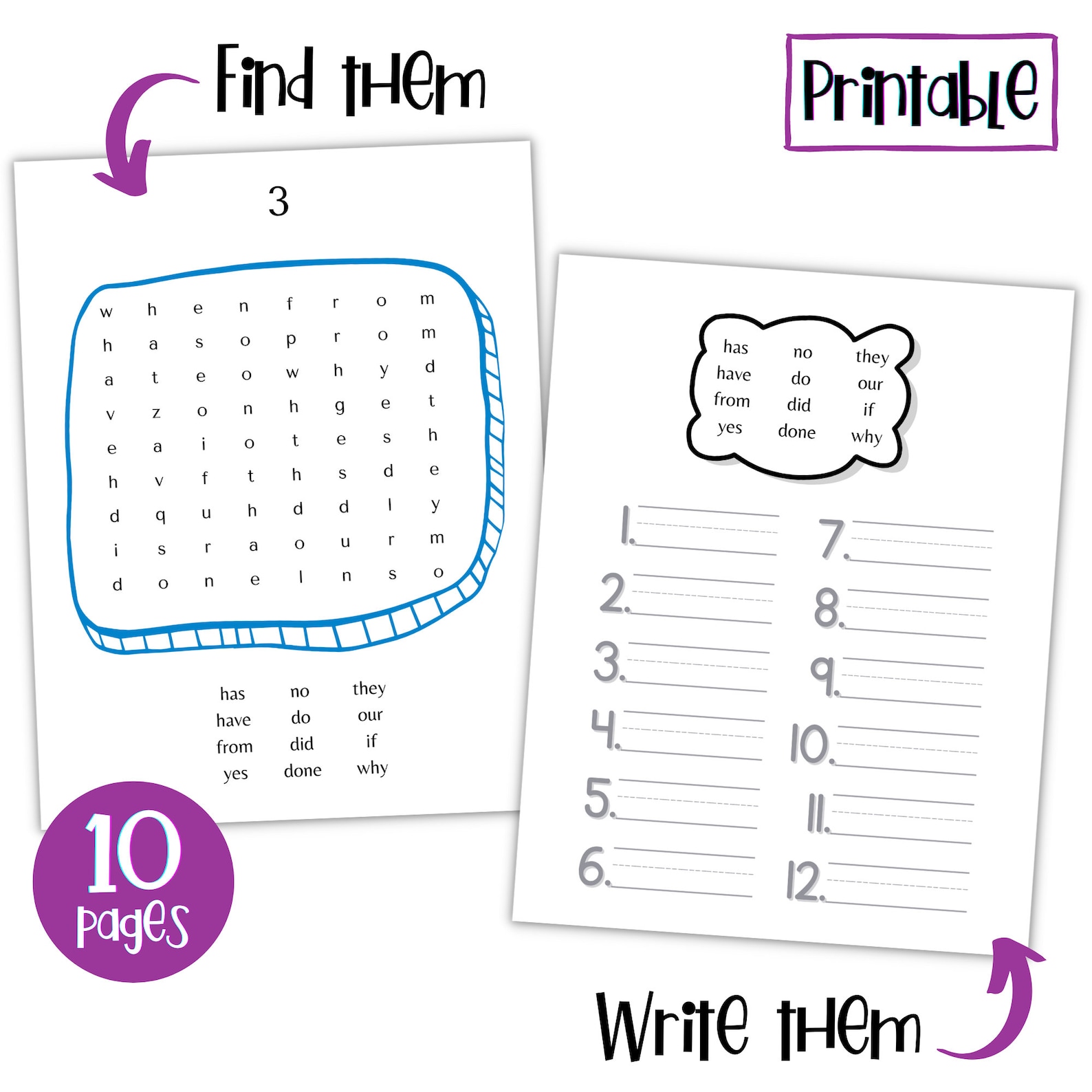 Printable Word Search Puzzles Sight Words Handwriting - Etsy