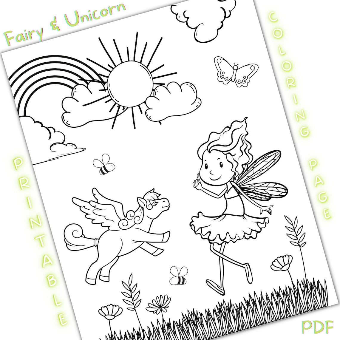 Fairy Unicorn Coloring Page, Printable Fairy Unicorn Coloring Sheet for ...