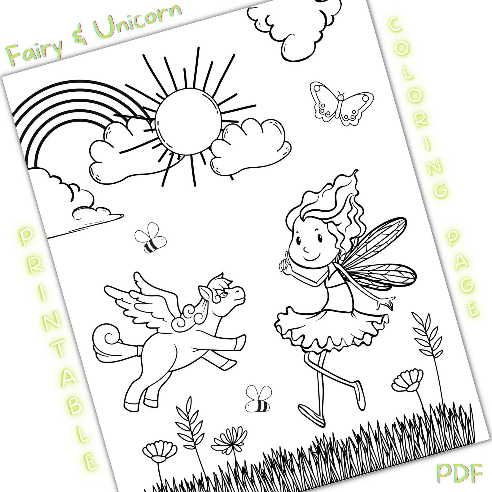 Fairy Unicorn Coloring Page, Printable Fairy Unicorn Coloring Sheet for ...