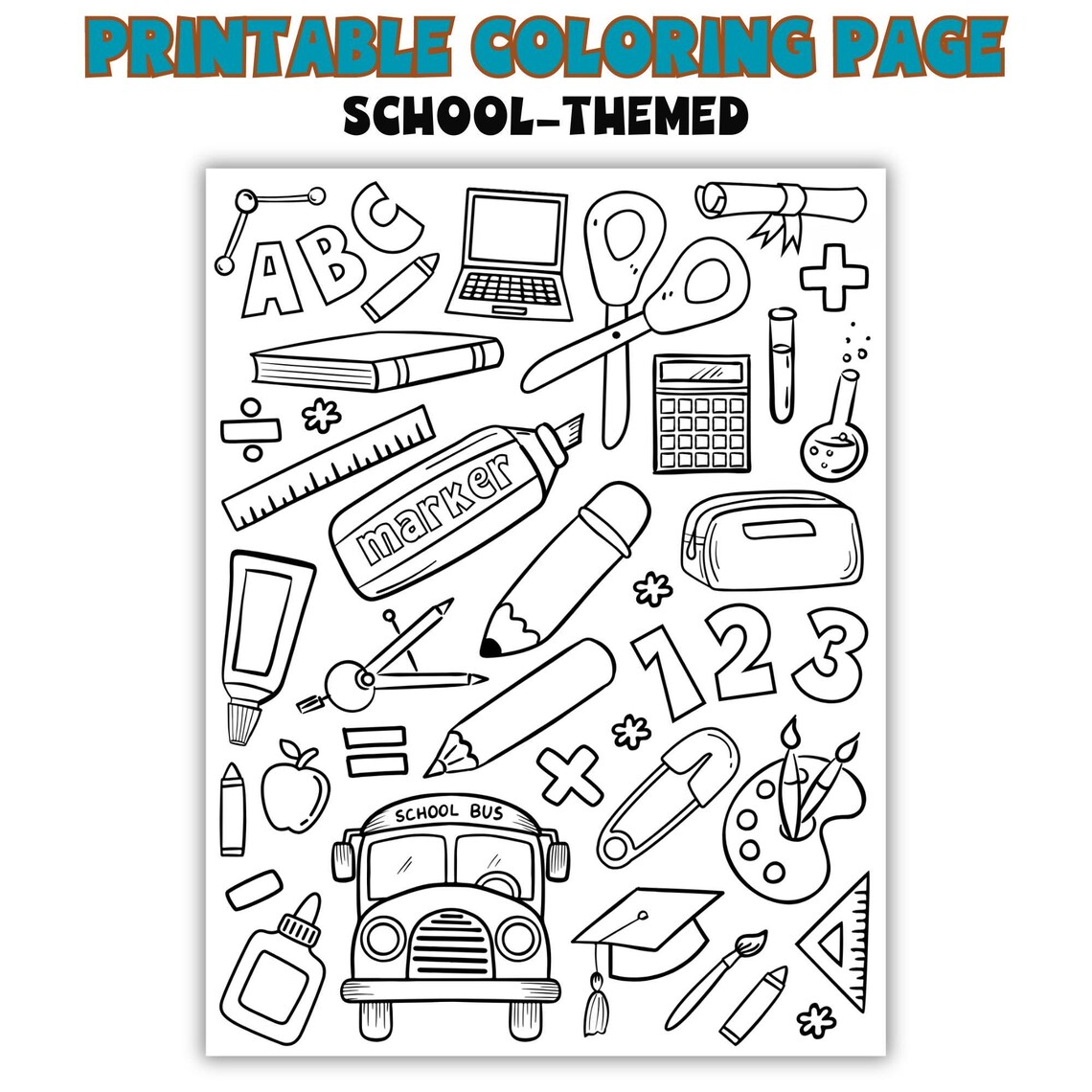 Back to School Fun, Printable Coloring Page for Kids, Educational and ...