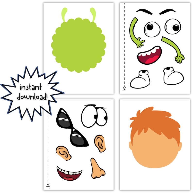 Printable Silly Faces Cut and Paste Bundle, Funny Faces Craft for Kids ...