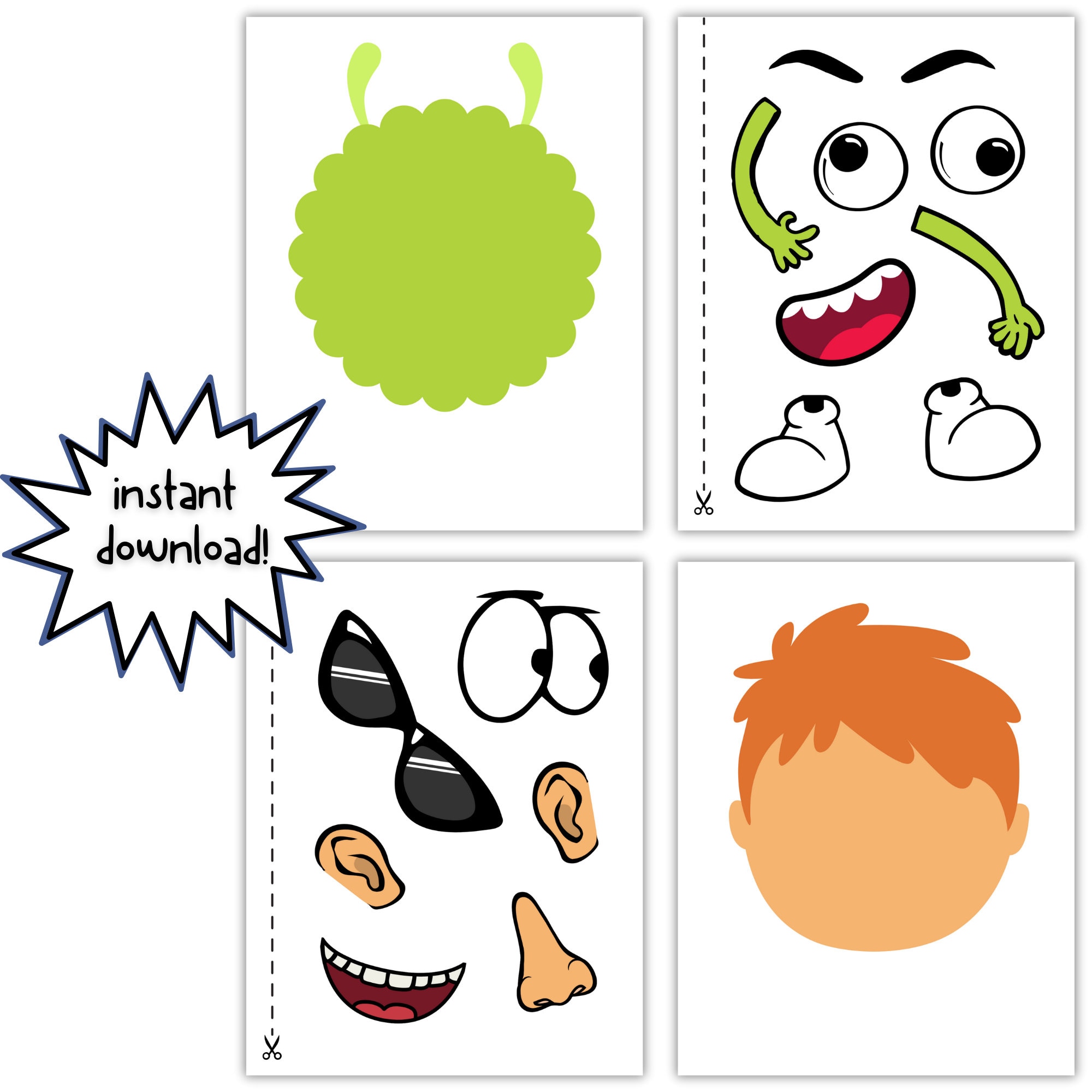 Printable Silly Faces Cut and Paste Bundle, Funny Faces Craft for Kids ...
