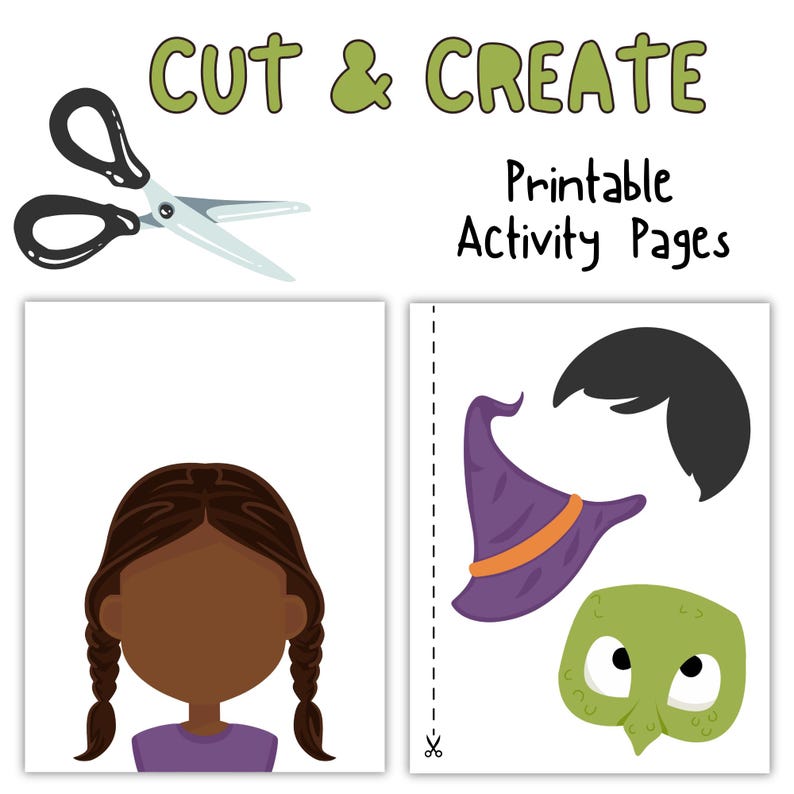 Printable Young Witch Cut and Paste Halloween Craft for Kids, DIY ...
