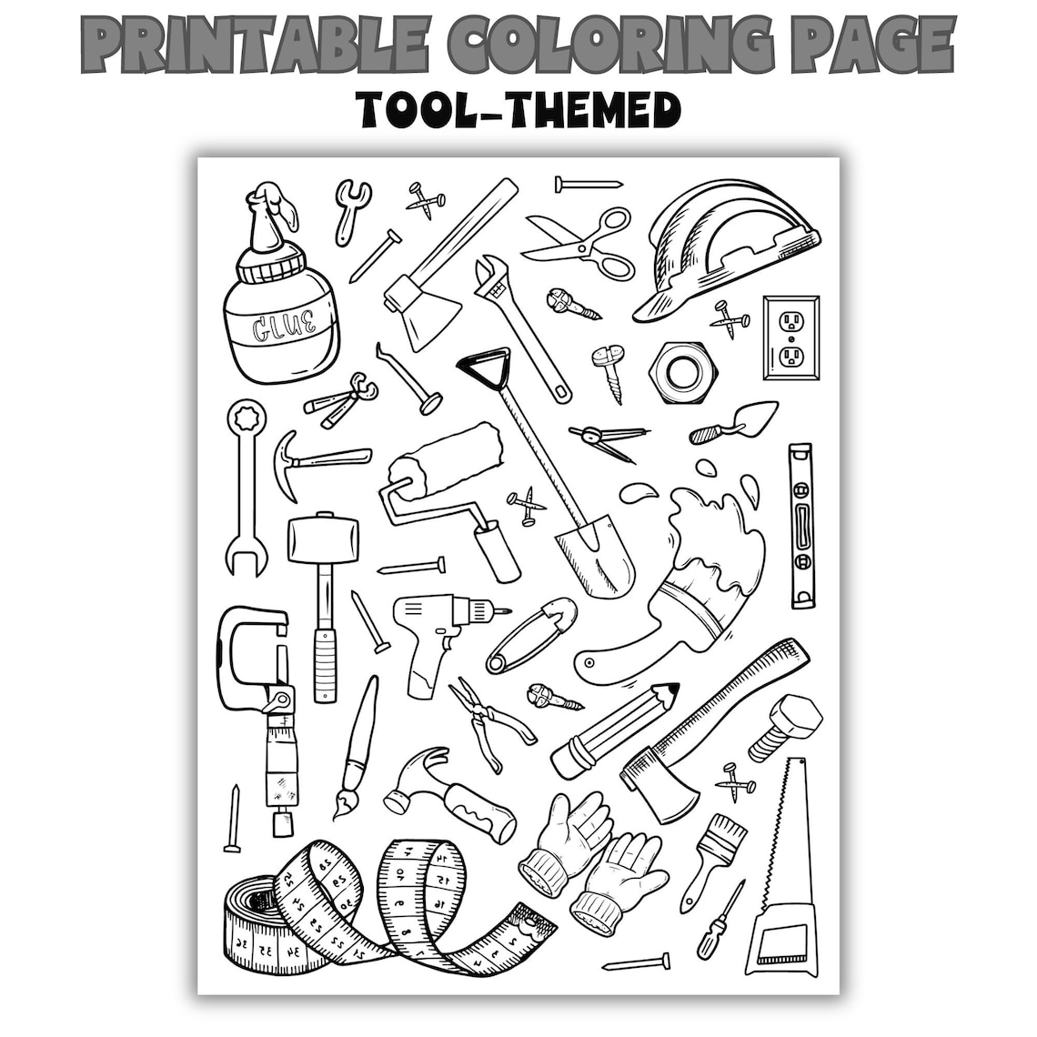 Tools Coloring Page, Printable Kids Activities - Etsy